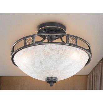Trio Leuchten Rustikale led Deckenleuchte Rostoptik mit Glasschirm Alabasterfarben &oslash; 42cm