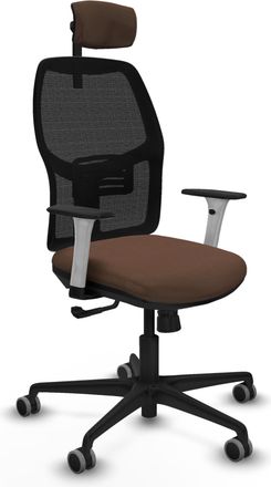 Piqueras y Crespo Alfera Schreibtischstuhl mit wei&szlig;en und schwarzen Armlehnen, h&ouml;henverstellbare Lendenwirbelst&uuml;tze und h&ouml;henverstellbares Kopfteil, Schwarz / Dunkelbra