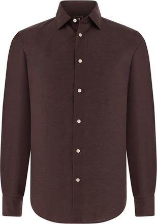 Boggi Milano Homme, Chemises, Brun, Taille: M B Chemise en Tencel et Lin Coupe Regular