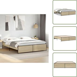vidaXL The Living Store - Bettgestell Sonoma-Eiche 200x200 cm Holzwerkstoff und Metall - Holzbetten - Doppelbett - Bettkasten - Lattenrost - Bettrahmen