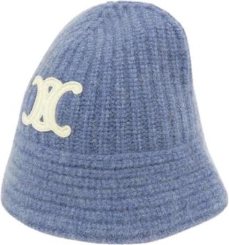 Celine Pre-owned Chapeau en Cachemire Triomph - Femme - Pre-owned - Bleu - Taille: ONE Size