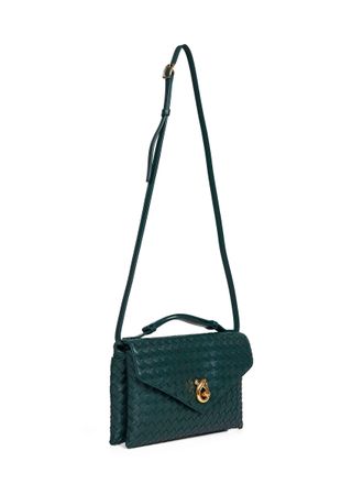 Bottega Veneta Womens Crossbody Bag Knot Lock Emerald Green Lambskin Satchels & Cross Body