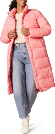 Amazon Essentials Damen Leichter, Langer Cocoon-Puffer-Wintermantel, Wasserabweisend, Durchgehender Reißverschluss, Rosa, M