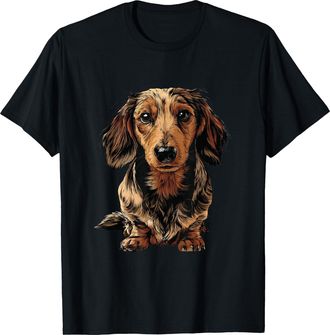 Whyitsme Design Dapple Langhaar-Dackel-Illustration T-Shirt