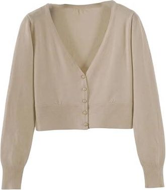Generic Femmes Col V Tricot&eacute; Pulls Tricot Noir Crochet Top Court Printemps Cardigan Rose Manteau, Abricot, XS