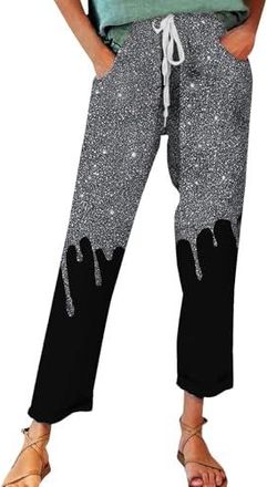 Generic Pantalon Femme Large Fluide en Lin Ample Pantalon Court en Lin pour Femme Grande Taille Taille Haute Jambe Large Longueur Cheville Ray&eacute; pour La Plage 