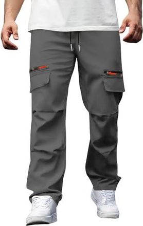 Generic Pantalon cargo ample et multi-poches pour homme - Couleur unie, gris, XXL
