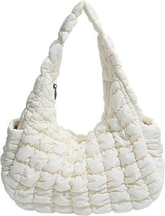 Generic Sac &agrave; bandouli&egrave;re pliss&eacute; en nylon de couleur unie pour femme, pour le travail, le shopping, les voyages, le quotidien, blanc, 350.00*220.00*80.00 mm