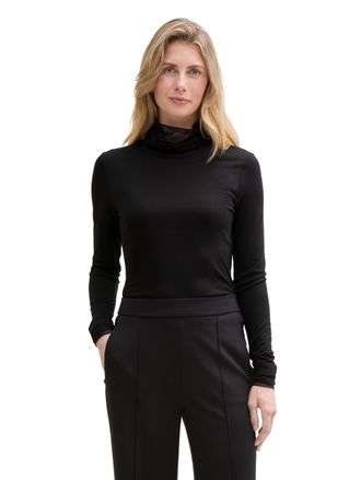 Tom Tailor Damen 1047239 Longsleeve T-Shirt, 14482-Deep Black, XXS