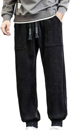 Generic Pantalon en velours c&ocirc;tel&eacute; stretch baggy pour homme - Pantalon de course d&eacute;contract&eacute; - Taille &eacute;lastique - Pantalon de loisirs - Jambe droite - Couleur