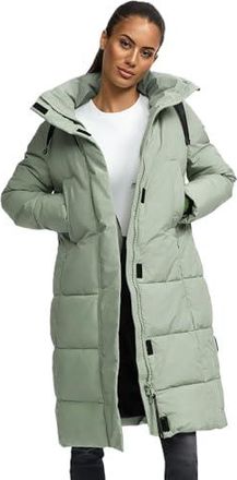 Marikoo N001 Veste dhiver pour femme (taille S à 3XL) - Veste matelassée, coupe longue, fentes latérales, capuche (amovible), veste chaude pour femme, Menthe 