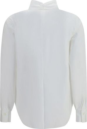 Brunello Cucinelli Pleated High-Neck Cotton Blouse - White