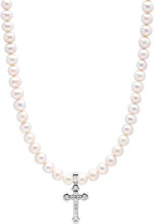 Nialaya Perlenkette mit Kreuzanhänger - Weiß