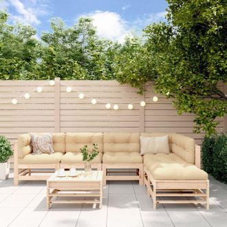 vidaXL Vidaxl - Salon de jardin 7 pcs avec coussins bois massif