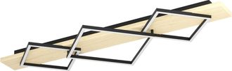 Eglo LED Deckenleuchte Boyal, Deckenlampe 3-flammig, Wohnzimmerlampe aus hellem Holz und schwarzem Metall, Lampe Decke FSC zertifiziert, warmwei&szlig;, 101 cm