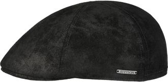 Stetson Texas Pigskin Leder Schieberm&uuml;tze Herren Lederm&uuml;tze mit Baumwollfutter Flat Cap Sommer Winter schwarz L (58-59 cm)