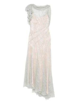 Alberta Ferretti robe asymétrique à manches volantées - Vert