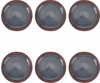 Villa D'Este Home Tivoli 6er-Set Speiseteller aus Steinzeug, Marinegrau, mit braunem Rand, Bretagne Atlantique