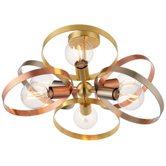 Endon Lighting Plafonnier Semi Flush Multi Bras Laiton Satin&eacute;, Plaque De Cuivre Bross&eacute;