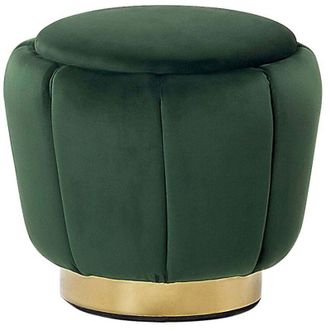 Beliani Pouf D&eacute;coratif Glamour avec Base Dor&eacute;e en Velours Vert Fonc&eacute; Irving