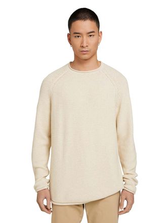 Tom Tailor Herren Strickpullover mit Struktur 1030031, 12034 - A Breath Of Light Beige Melang, XS