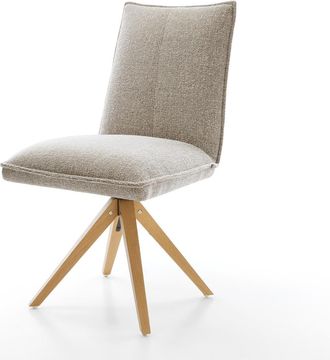 DELIFE Drehstuhl Lelio-Flex Webstoff Soft Beige Holzgestell kantig Natur 180&deg; drehbar Taschenfederkern, Esszimmerst&uuml;hle