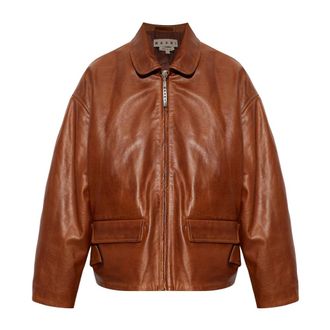 Marni Gl&auml;nzende Lederjacke mit R&uuml;ckenriegel - - Jackets - Damen - Braun - S