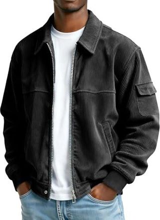 Generic Veste bomber en velours c&ocirc;tel&eacute; pour homme - Couleur unie - Avec poches - Veste de transition pour le printemps - Manteau dhiver chaud - Grandes taille