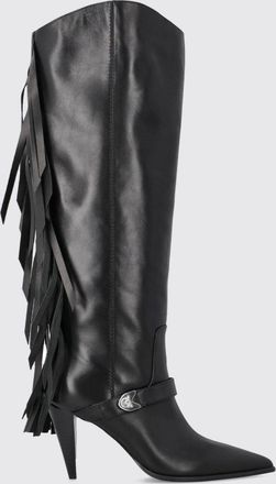Pinko Bottes hautes Vane en cuir &agrave; franges avec talon haut