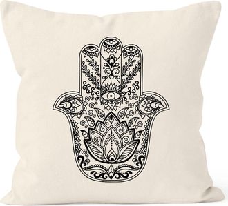 Autiga Kissenbezug Hamsa Hand der Fatima Gl&uuml;cksbringer Symbol Kissen-H&uuml;lle 40x40 Baumwolle Natur 40cm x 40cm