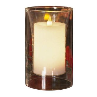 Konstsmide LED Echtwachskerze in Glasvase (10 x 8cm / 18.5 x 11cm), mit an/aus Schalter und Lichtsensor, 2 warm weiß flackernde Dioden, batteriebetrieben, Innen,