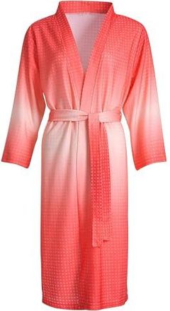 Generic Peignoir gaufr&eacute; pour femme - Grande taille - Confortable - Col en V - Avec ceinture - L&eacute;ger - V&ecirc;tement de d&eacute;tente gaufr&eacute; - D&eacute;grad&eacute;, rouge past&egrave;que, 3X