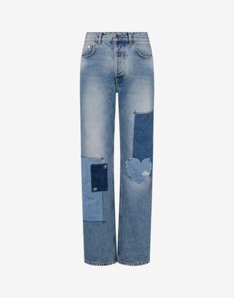 Moschino Pantalon en denim patchwork - Bleu