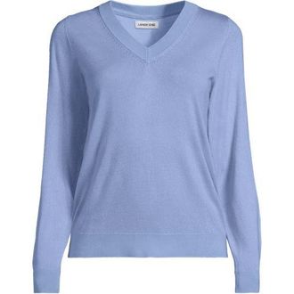 Lands End CashTouch Pullover mit V-Ausschnitt, Damen, Gr&ouml;&szlig;e:40-42 regular, Blau, Polyacryl, by Lands End