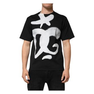 Dolce & Gabbana Cotton DG Logo Graffiti Kurzarm-T-Shirt - - Tops - Herren - Schwarzk - XS