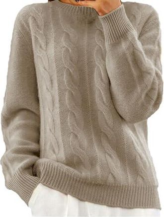 Generic Pull pour femme au design &eacute;l&eacute;gant en tricot &agrave; manches longues et col rond de couleur unie - Tunique &eacute;paisse et confortable - Pull chaud d&eacute;contract&eacute; cl