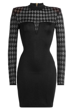 Balmain Harlequin-Print Illusion Mini Dress Size S