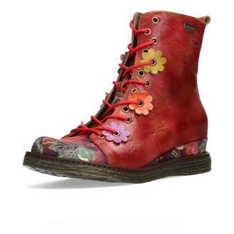 Laura Vita Damen Stiefelette Leder Bl&uuml;tenapplikation Keilabsatz Ercnaulto 212, Gr&ouml;&szlig;e:38 EU, Farbe:Rot