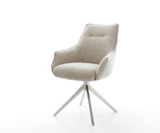 DELIFE Drehstuhl Alja-Flex mit Armlehnen Webstoff Soft Beige Kreuzgestell breit Edelstahl 360&deg; drehbar Wippfunktion Taschenfederkern, Esszimmerst&uuml;hle