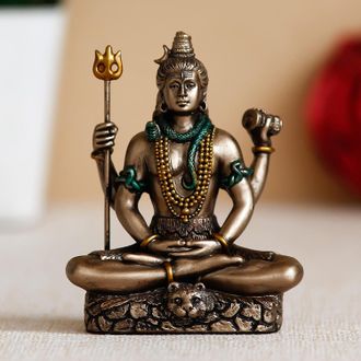 eCraftIndia Meditatin Lord Shiva Dekofigur aus kaltgegossener Bronzeharz, braun und gold, Einheitsgr&ouml;&szlig;e (UBKC240)