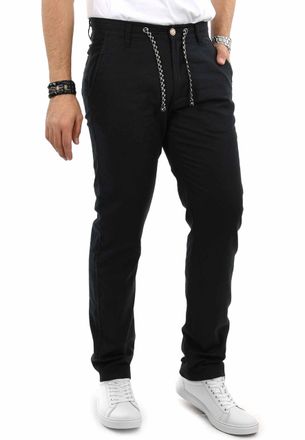 Indicode Herren Stoffhosen (S-5XL) Regular Fit Leinenhosen - 55% Leinen, 45% Baumwolle, Leichte, Atmungsaktive Hosen M&auml;nner - B798 Schwarz XXXXX-Large