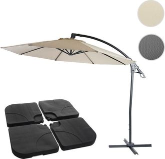 Mendler Mendler - Parasol d&eacute;port&eacute; de luxe HWC-D14, protection contre le soleil, &oslash; 3m - cr&egrave;me / blanc avec support