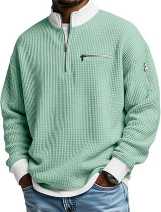 Generic Pull d&eacute;contract&eacute; &agrave; manches longues avec fermeture &eacute;clair pour homme - Coupe ample - En tricot, vert clair, 3XL