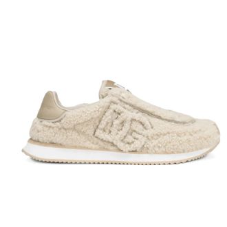 Dolce & Gabbana Shearling Sneakers Creme Beige Logo - - Shoes - Damen - Beige - 36 EU