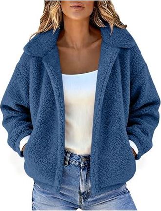 Generic Veste en peluche pour femme - Sweat à capuche pelucheux - Tendance - Décontracté - Couleur unie - Automne et hiver - Veste polaire chaude pour lextéri