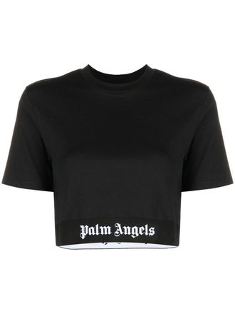 Palm Angels t-shirt crop &agrave; bande logo - Noir