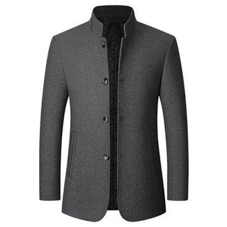 Generic Manteaux de sport en laine m&eacute;lang&eacute;e &agrave; col mandarin pour homme - Col montant - Blazer daffaires - Coupe ajust&eacute;e - Tunique chinoise, M&eacute;lange 1, XXL