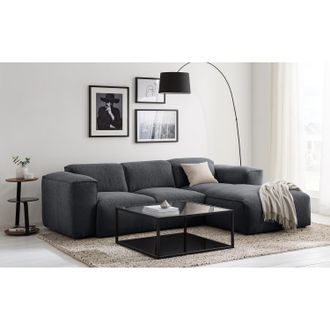 Studio Copenhagen home24 Ecksofa 3-Sitzer mit Longchair Grau Webstoff Saia 251cm Longchair davorstehend rechts Modern