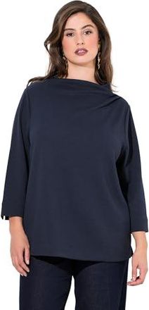 Ulla Popken Sweatshirt, Struktur, Stehkragen, Zierfalten, 3/4-arm, Marine, 58-60 Femme