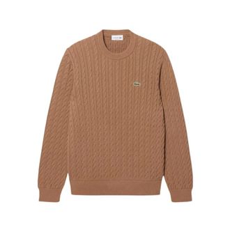 Lacoste Zopfmuster Cardigan aus gek&auml;mmter Wolle mit Rundhalsausschnitt - - Knitwear - Herren - Braun - XS